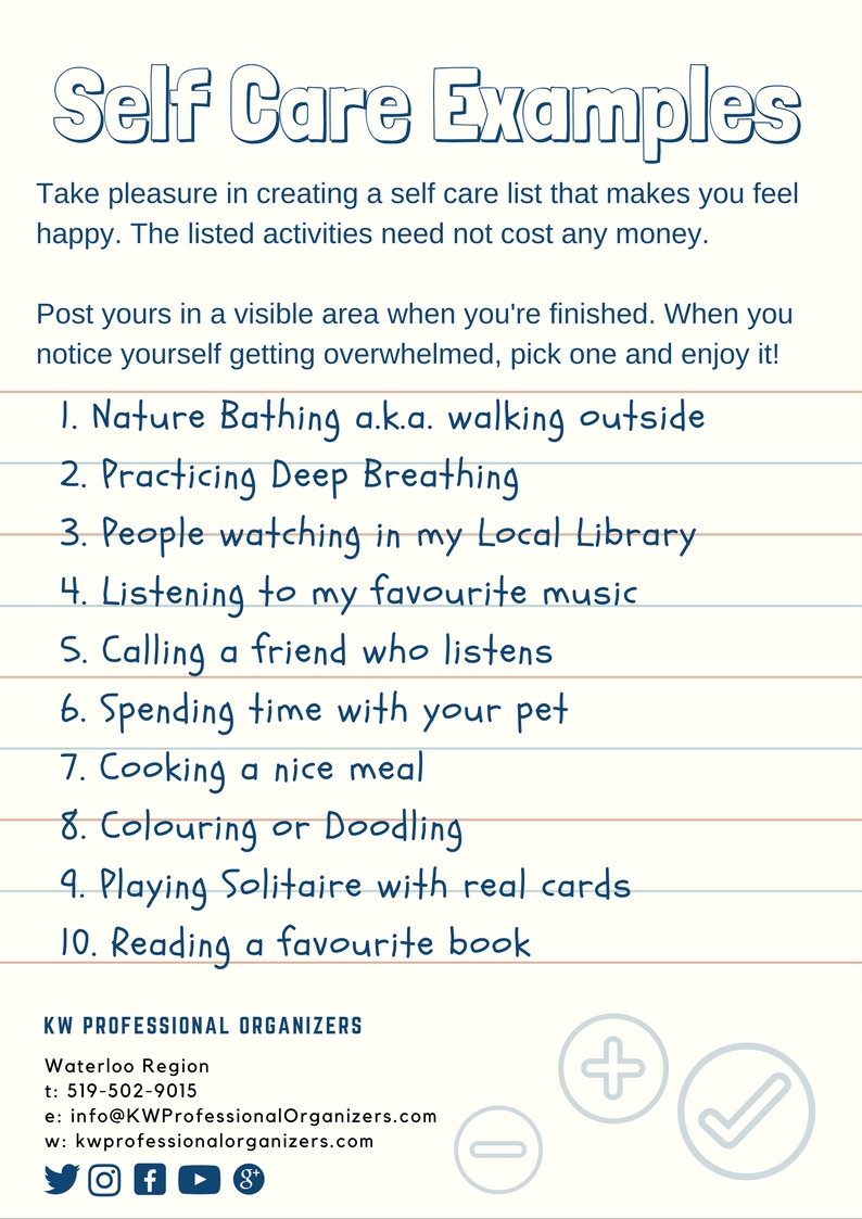 Create Your Own Self Care List KW Professional Organizers Create Your Own Self Care List KW Professional Organizers